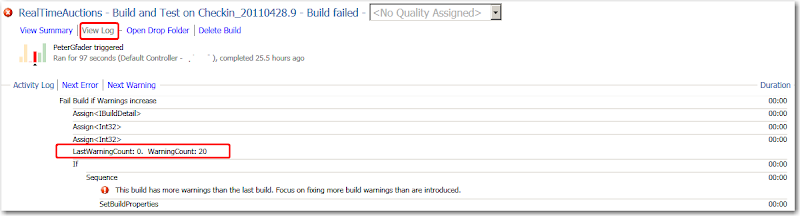 TFS - Fail a build when the warning count increases | Peter Gfader 's Blog